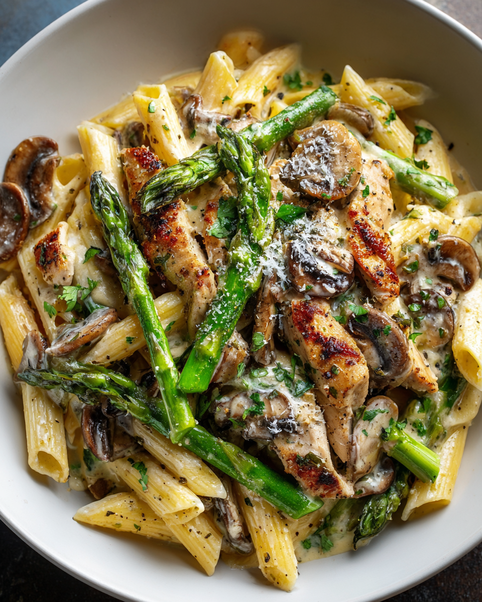 Creamy Mushroom and Asparagus Chicken Penne Recipe